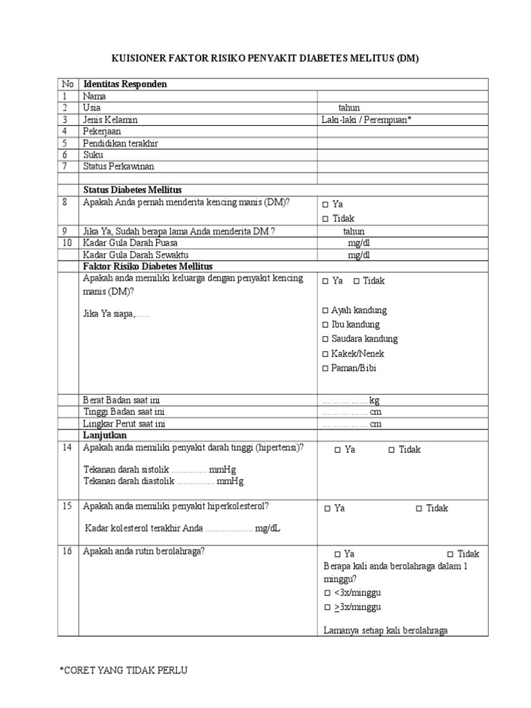 Kuisioner Faktor Risiko Penyakit Diabetes Melitus | PDF