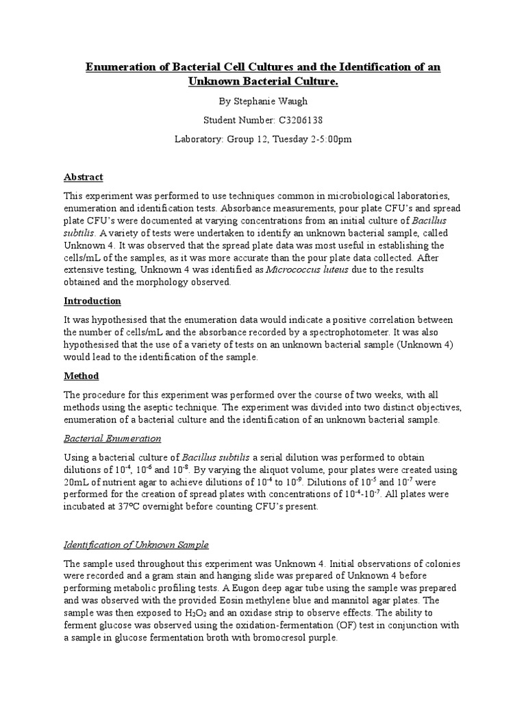 Bacterial Enumeration and Identification Study | PDF | Colony Forming ...