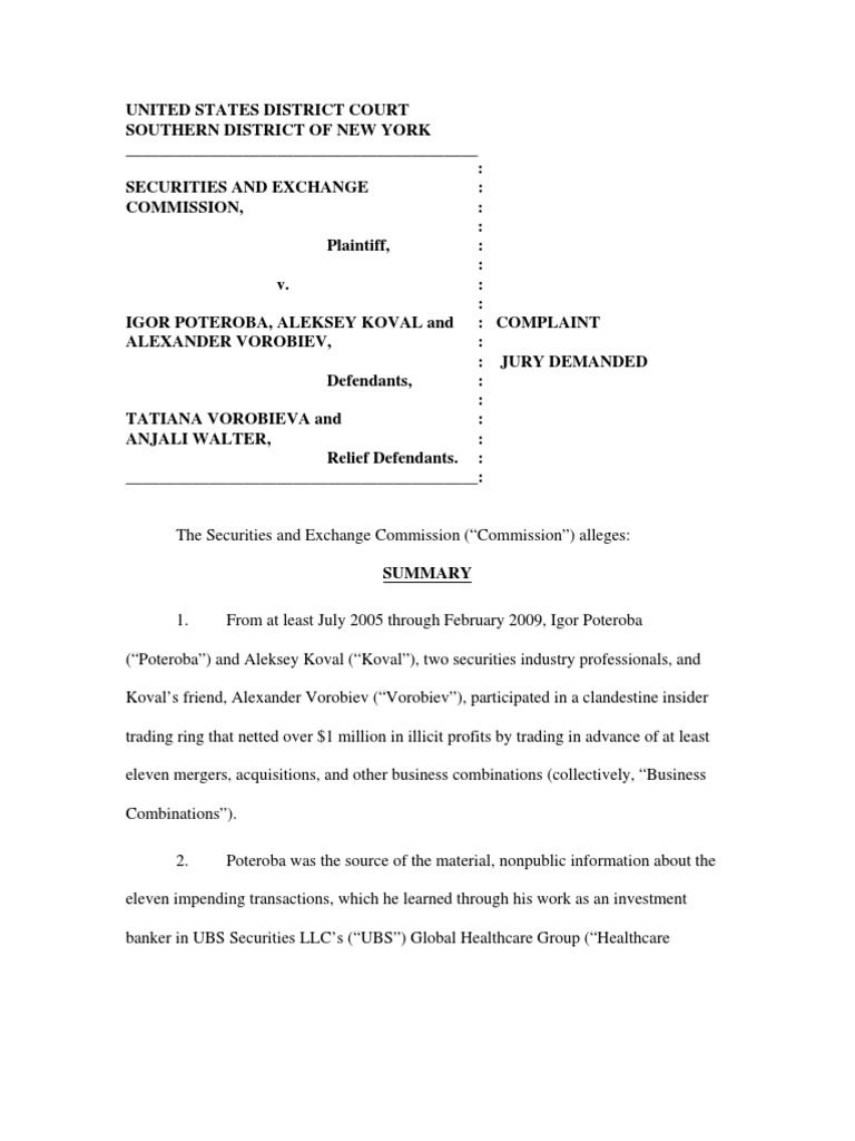 SEC Charges Insider Trading Ring | PDF | Ubs | Insider Trading