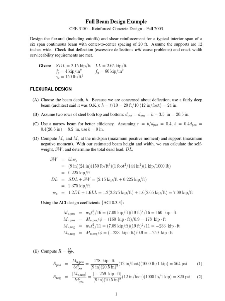 Full Beam Design Example: Given | PDF | Beam (Structure) | Bending