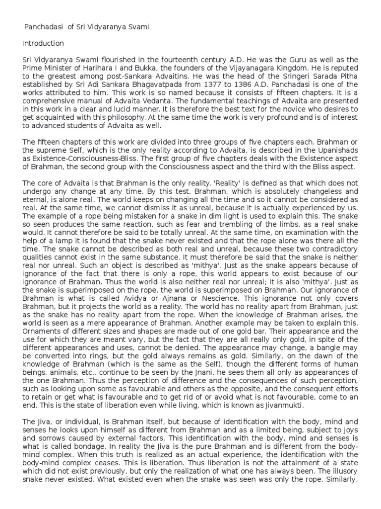 Panchadasi of Sri Vidyaranya Svami | PDF | Advaita Vedanta | Brahman