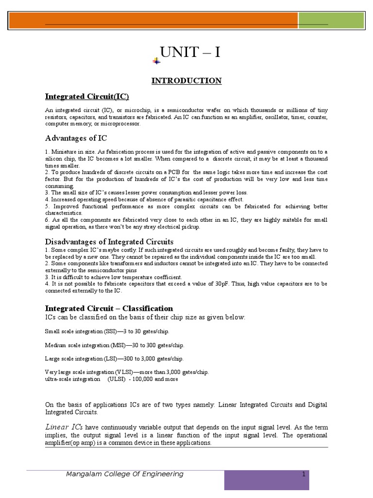 Vlsi Design Unit 1 | PDF | Integrated Circuit | Electronic Circuits