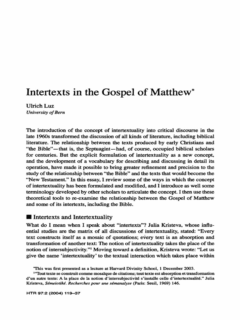Ulrich Luz - Intertextuality in The Gospel of Matthew | PDF ...