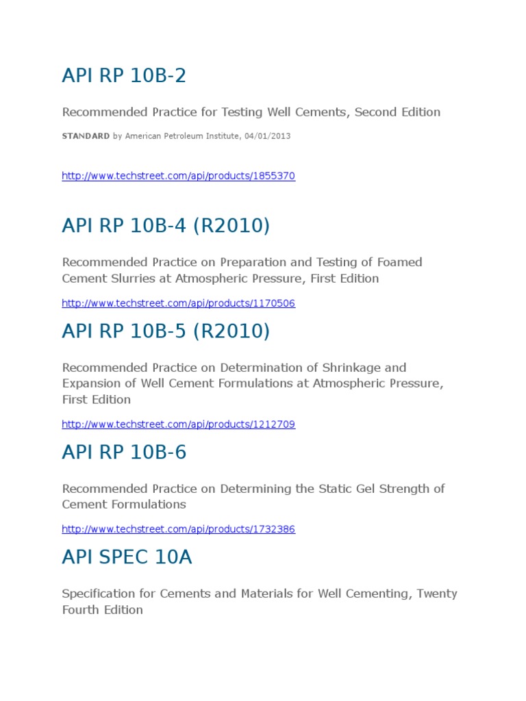 API RP 10B-2: Well Cement Testing Guide | PDF