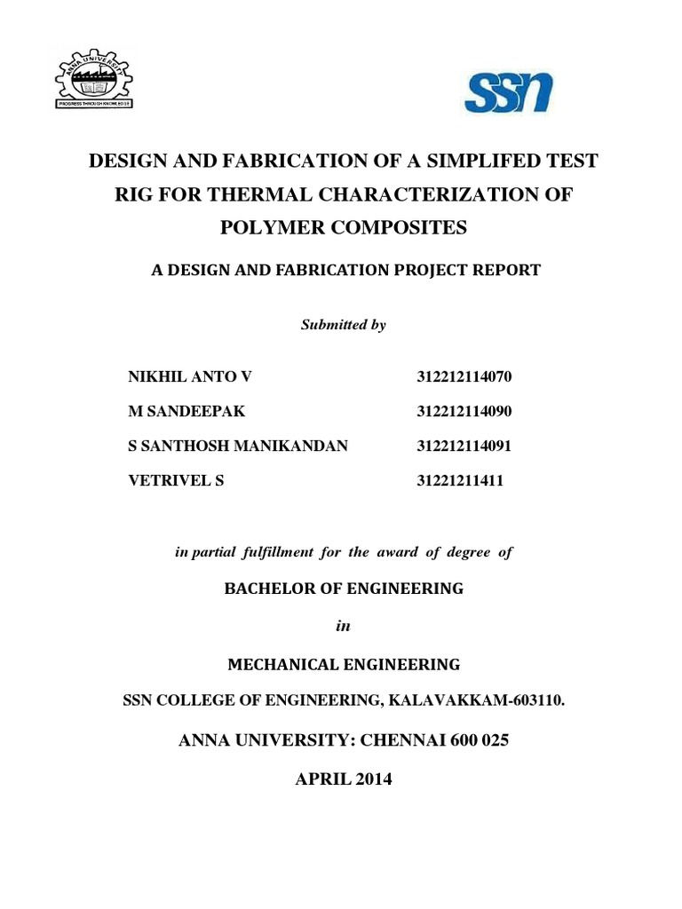 Design and Fabrication of A Simplifed Test Rig For Thermal ...