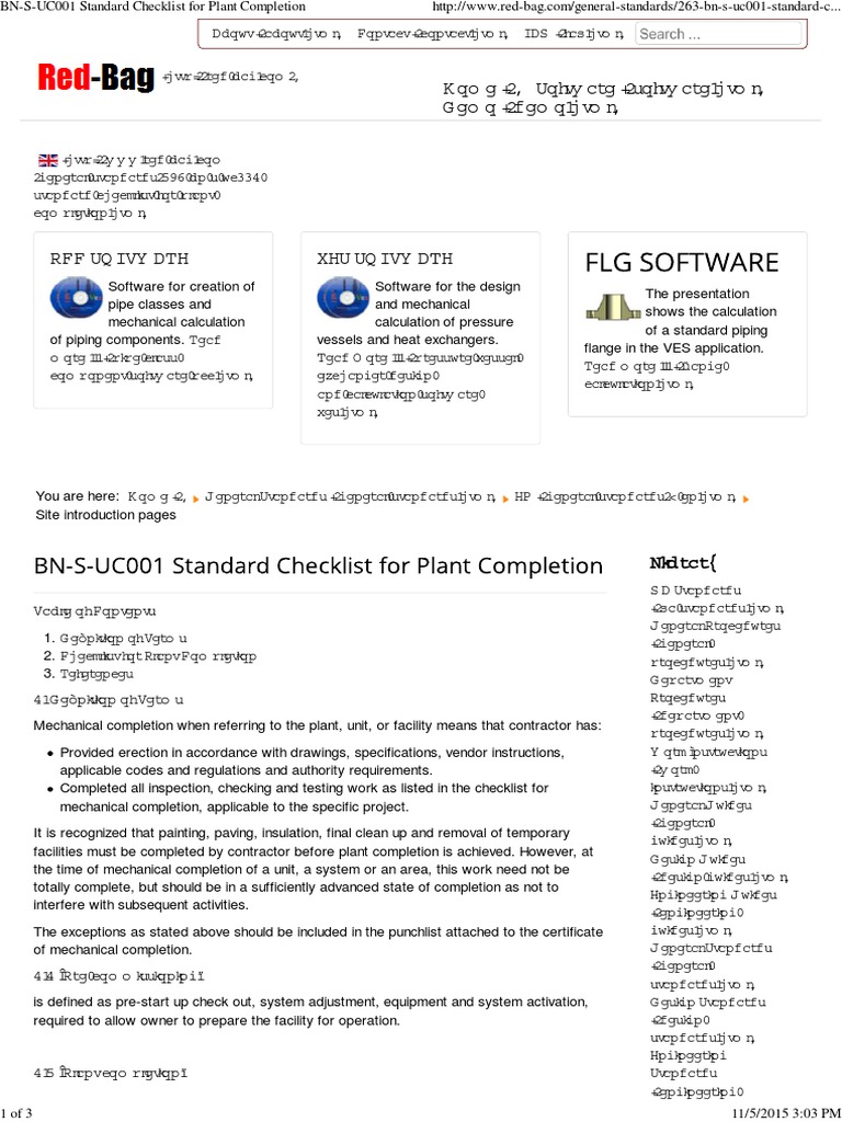 BN-S-UC001 Standard Checklist For Plant Completion | PDF ...