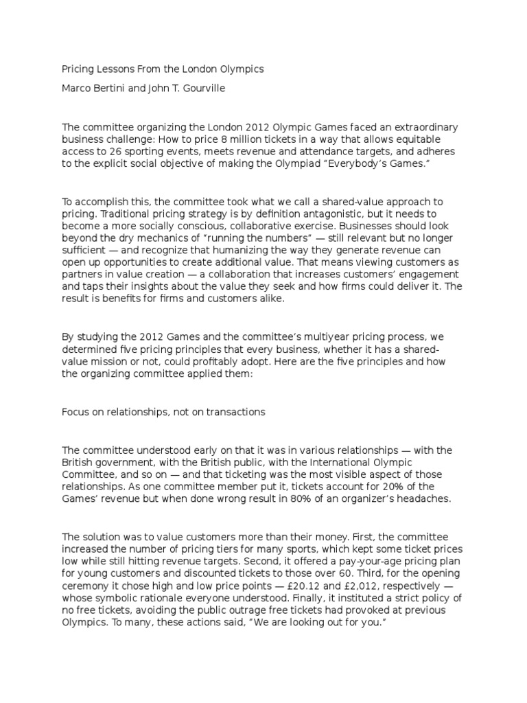 Pricing Lessons From The London Olympics | PDF | Ticket (Admission ...