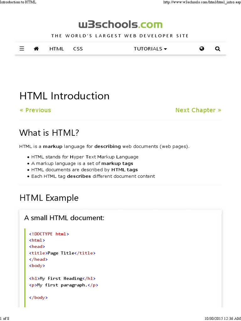 HTML Introduction | PDF | Html | Html Element
