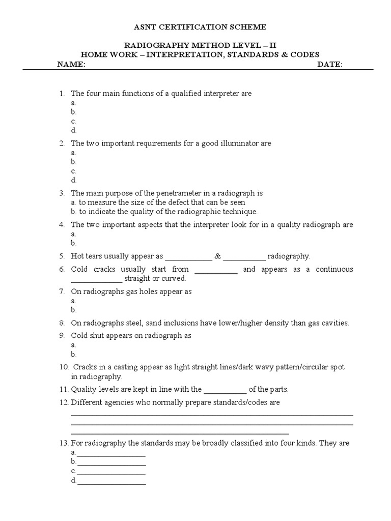 Asnt Certification Scheme Radiography Method Level - Ii Home Work ...