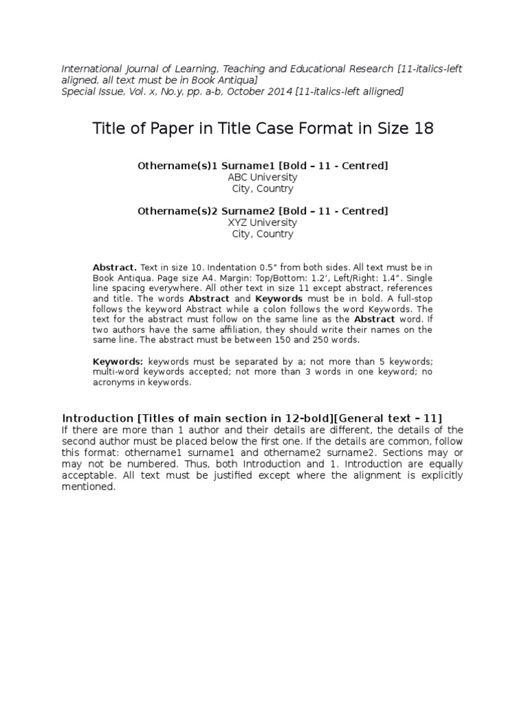 Title of Paper in Title Case Format in Size 18 | PDF | Abstract ...