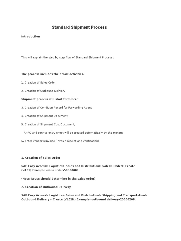 Standard Shipment Process SAP | Download Free PDF | Logistics | Invoice
