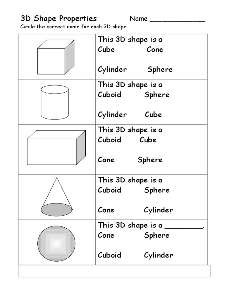 3D Shapes Worksheet | PDF