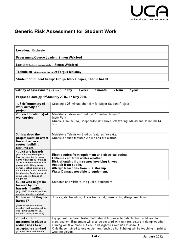 RIsk Assessment Complete | PDF | Electric Shock | Risk