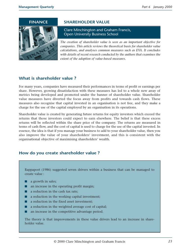 Shareholder Value Analysis Framework | Download Free PDF | Earnings ...