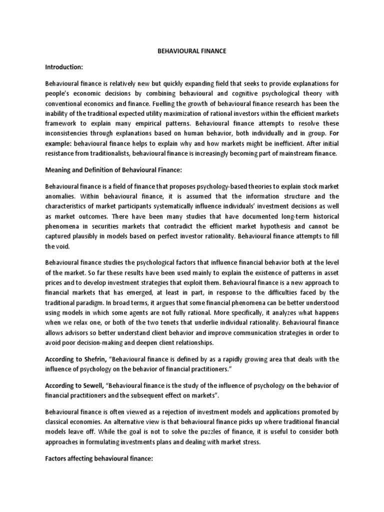 Behavioural Finance | PDF | Behavioral Economics | Technical Analysis