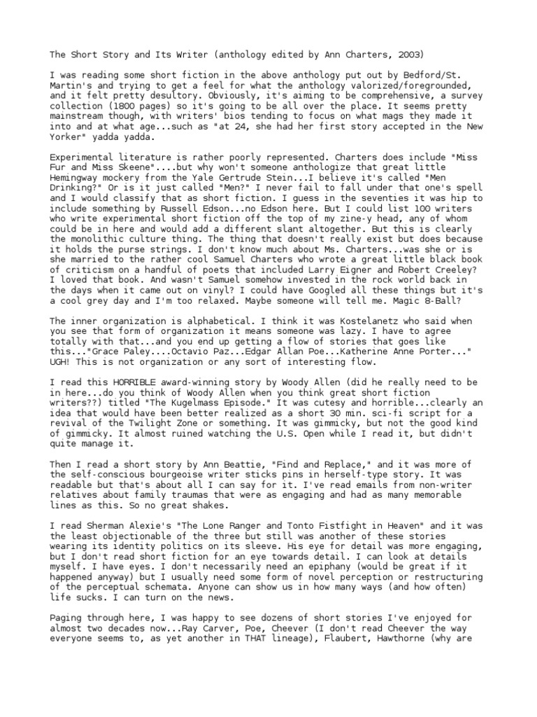 Critique of Charters' Short Story Anthology | PDF | Short Stories | Writers