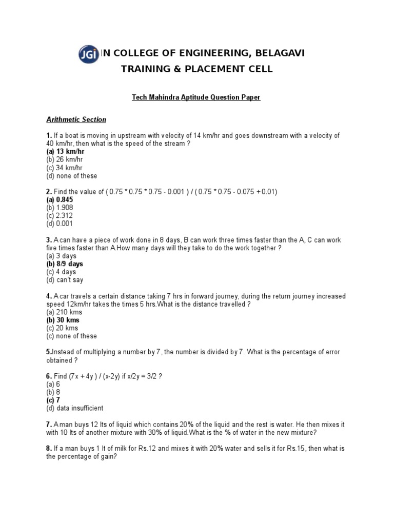 Tech Mahindra Aptitude Paper | PDF | Teaching Mathematics | Computing And Information Technology