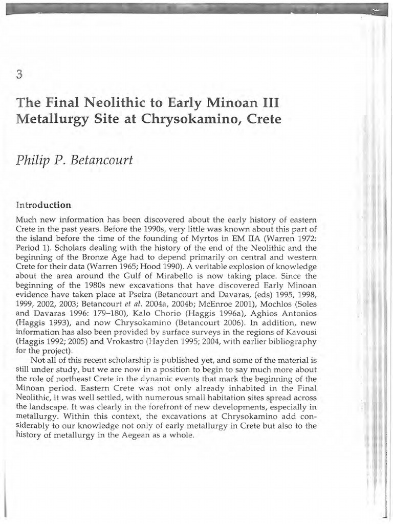 The Final Neolithic To Early Minoan III Metallurgy Site at Chrysokamino ...