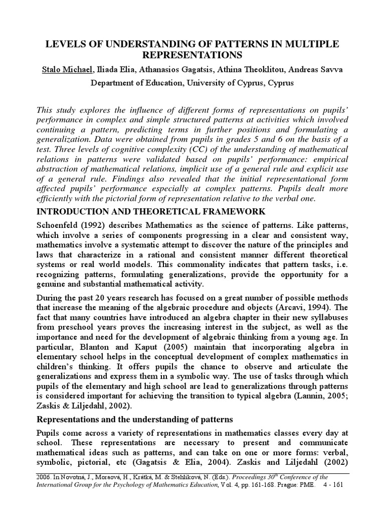 Levels of Understanding of Patterns in Multiple Representations | PDF | Teaching Mathematics ...