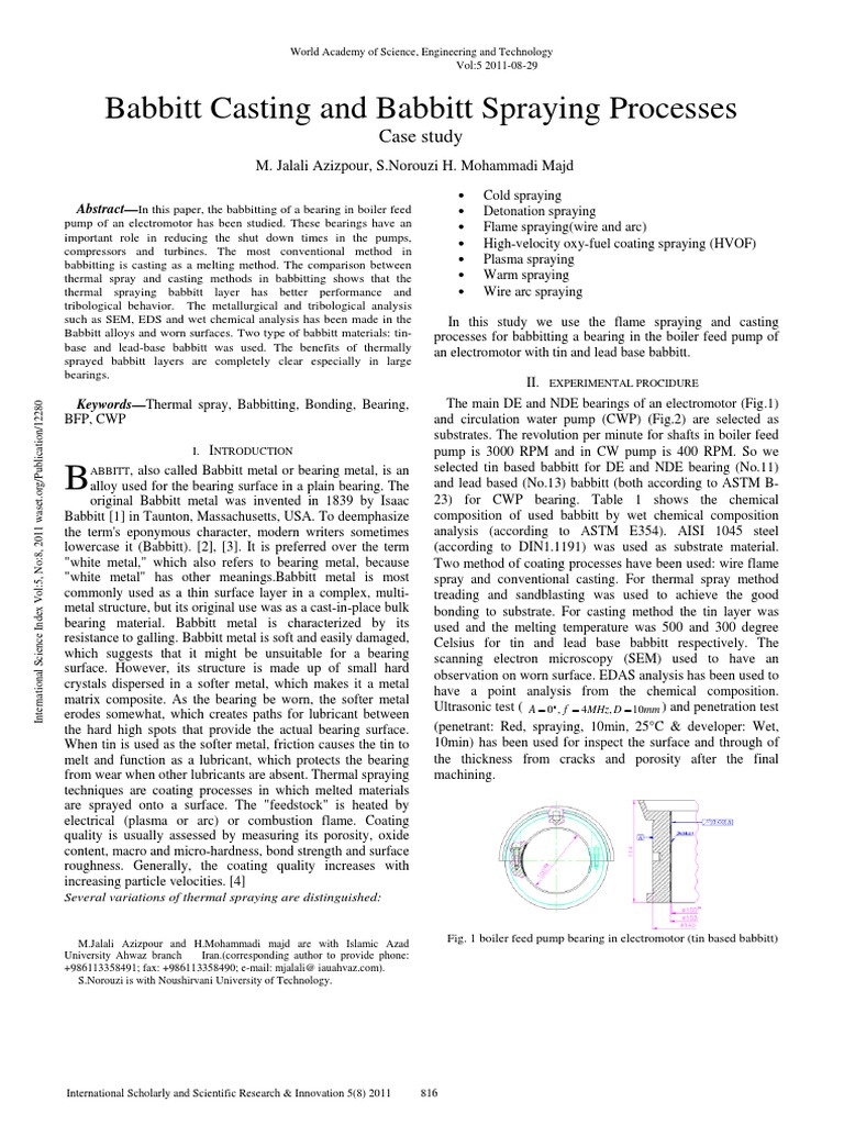 Babbitt Casting and Babbitt Spraying Processes Case Study | PDF ...