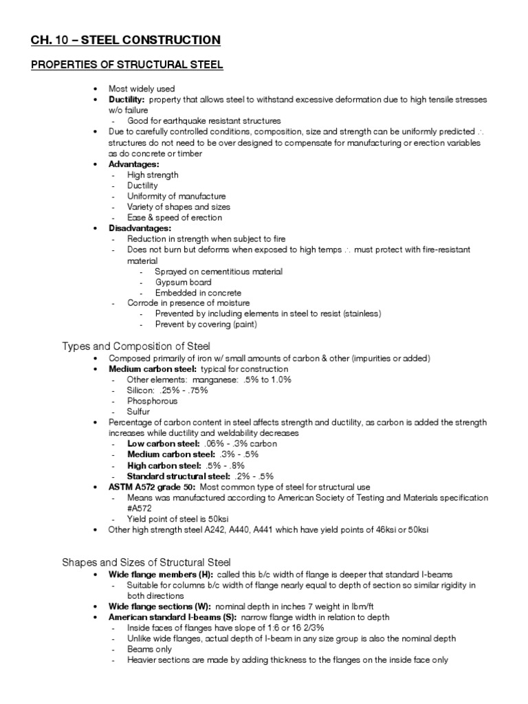 Ch. 10 - Steel Construction: Properties of Structural Steel | PDF ...