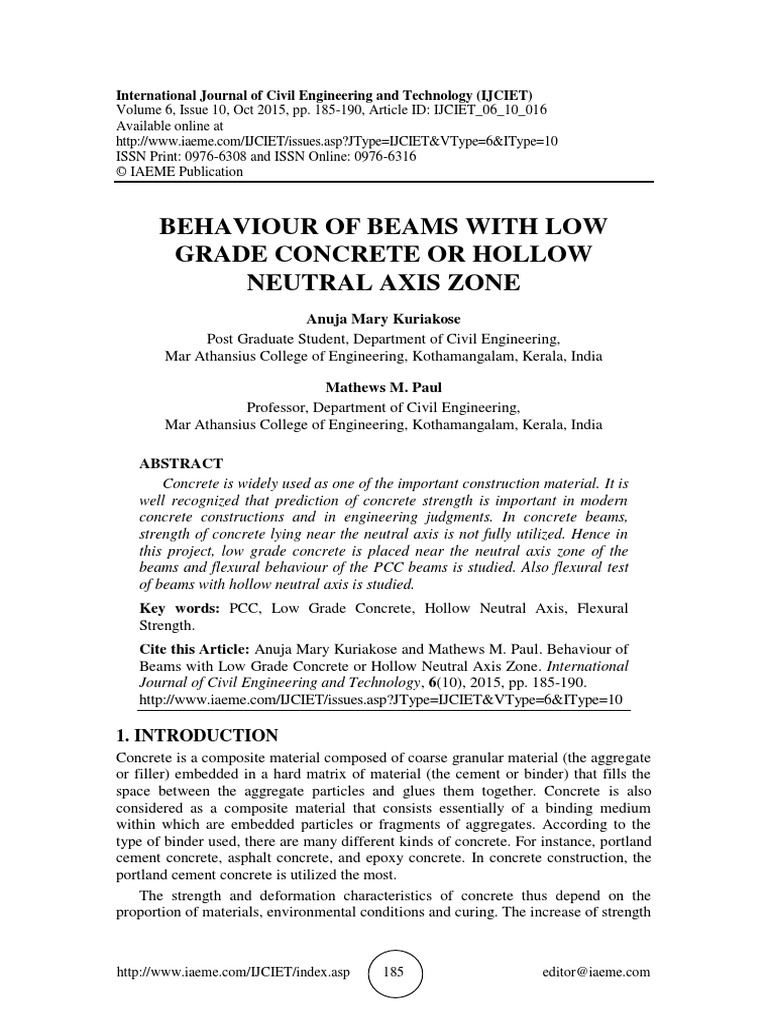 Behaviour of Beams With Low Grade Concrete or Hollow Neutral Axis Zone ...
