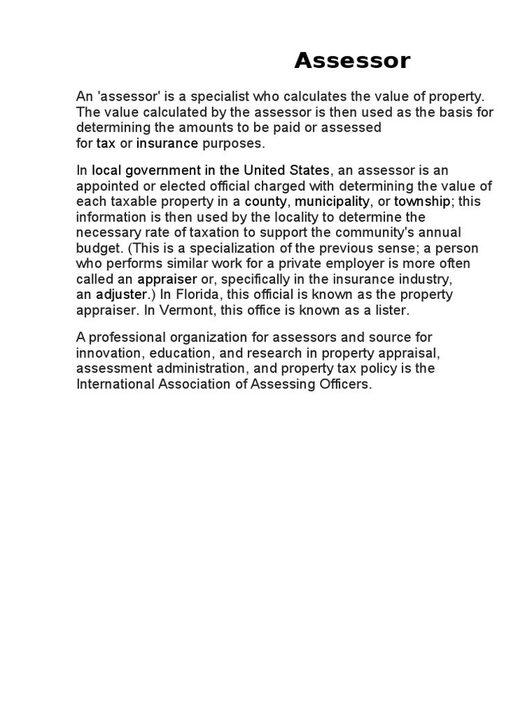 Assessor: Tax Insurance Local Government in The United States County ...