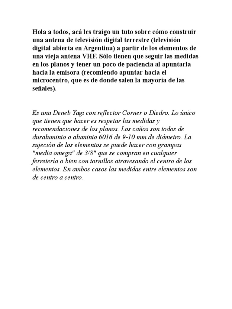 Cómo hacer una antena Yagi para TV | PDF | Antena (Radio) | Ingeniería ...