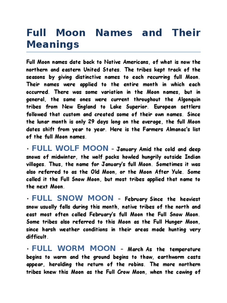 Full Moon Names and Their Meanings | PDF | Deer | Algonquian Peoples