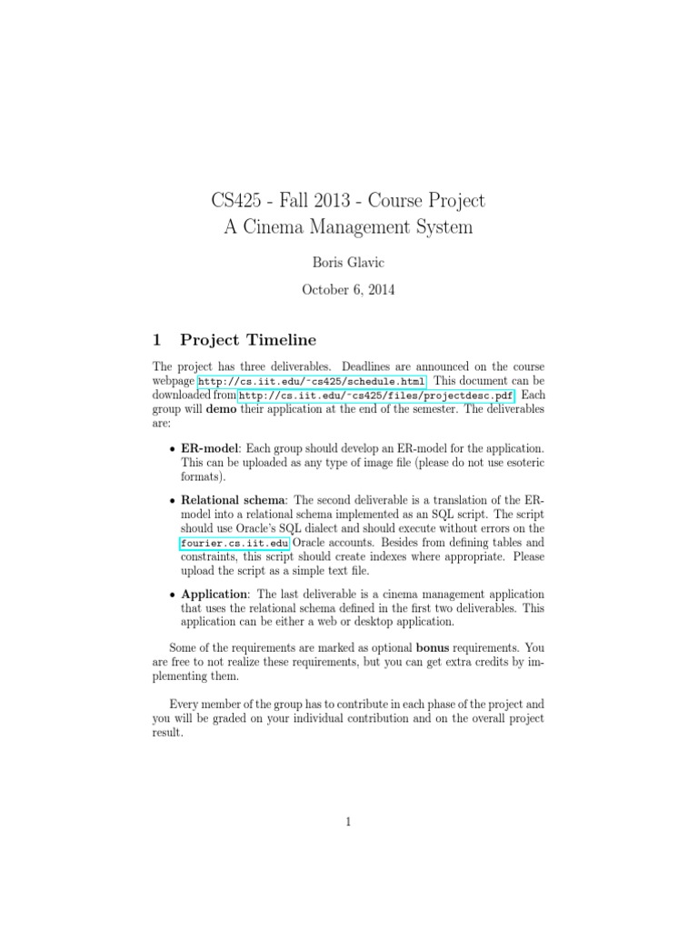 CS425 - Fall 2013 - Course Project A Cinema Management System | PDF | Database Schema | Oracle ...