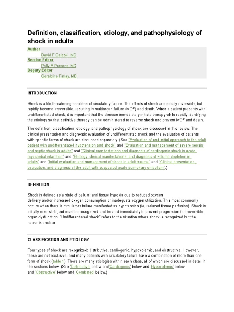 Definition, Classification, Etiology, and Pathophysiology of Shock in ...