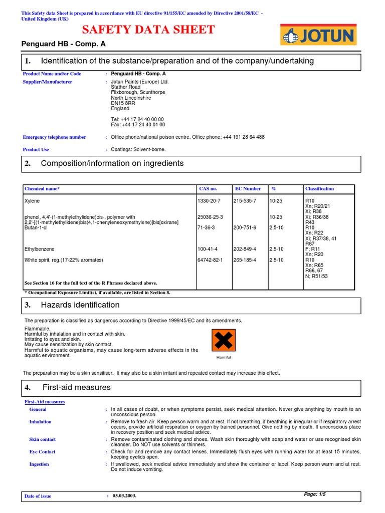 Penguard HB - Comp A | PDF | Chemical Substances | Materials