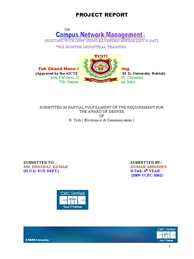 Project Report: (Routing With Ospf Using Extended Access List & Nat) Six Months Industrial ...