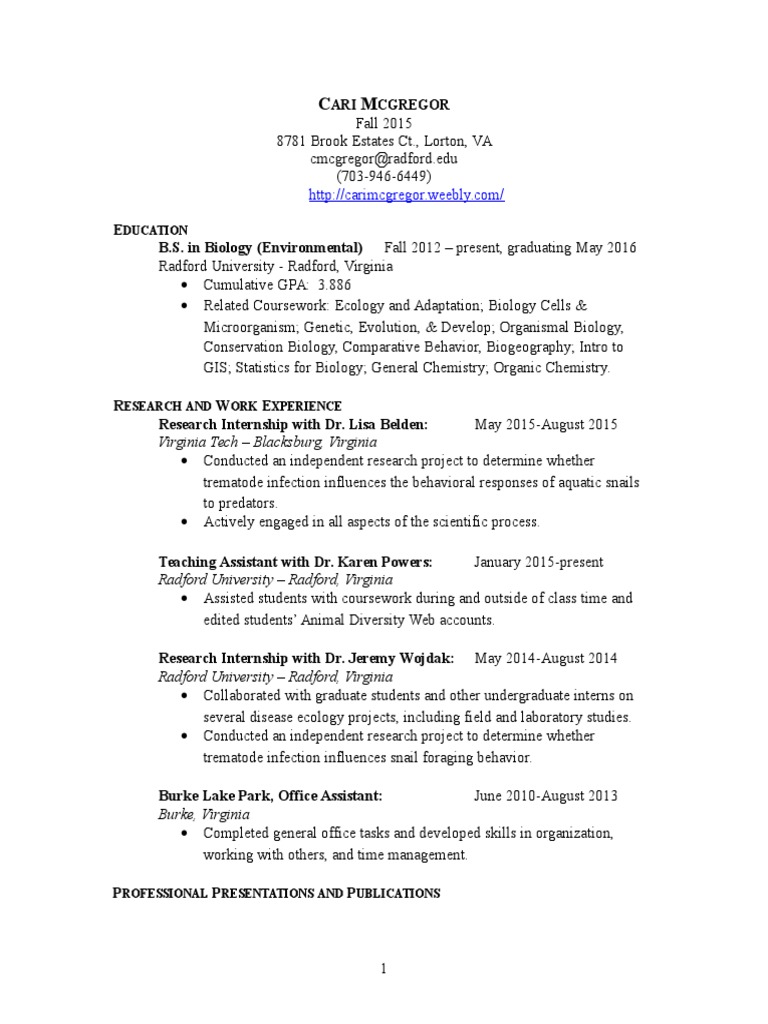 CARI MCGREGOR: Biology Student Profile | PDF