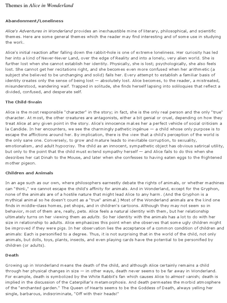 Themes in Alice in Wonderland | PDF | Alice (Alice's Adventures In ...