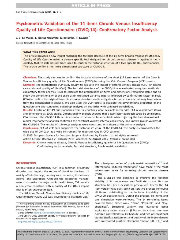 Psychometric Validation of The 14 Items Chronic Venous Insufficiency Quality of Life ...