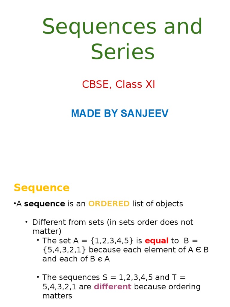 Sequences and Series: CBSE, Class XI | PDF | Sequence | Mathematical Objects