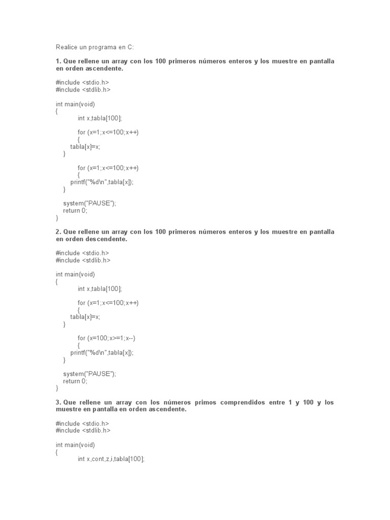 25 Ejercicios de Arrays en C Resueltos | PDF | Juegos de mesa ...