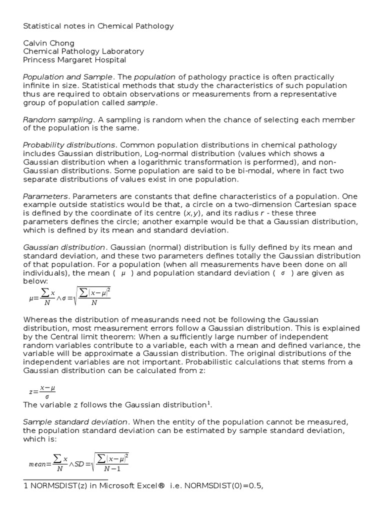 Notes On Medical Statistics | PDF | Standard Deviation | Normal ...