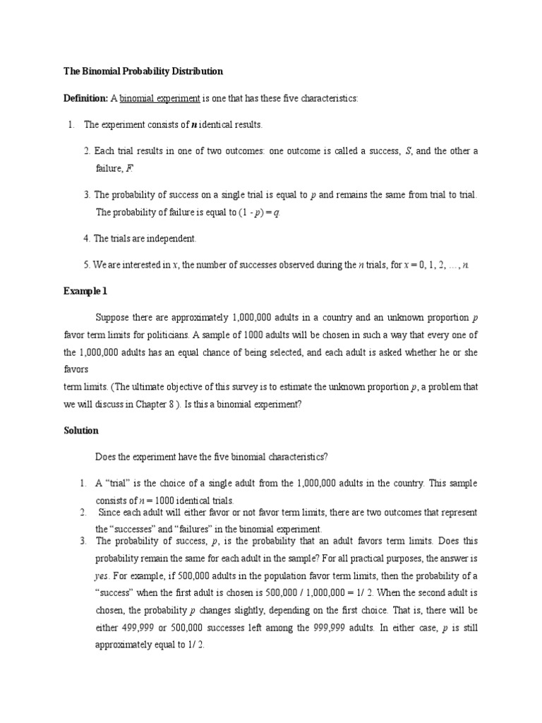 The Binomial Probability Distribution Definition: A Binomial Experiment ...