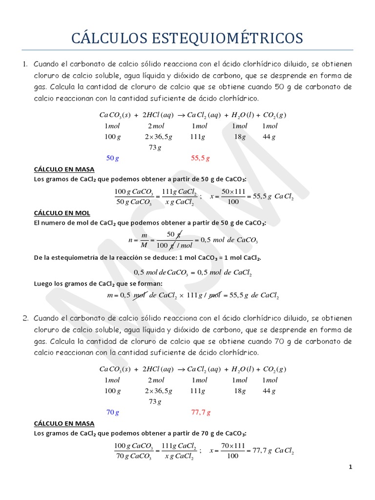 Cálculos Estequiométricos en Reacciones Químicas | PDF | Mole (Unidad) | Estequiometría