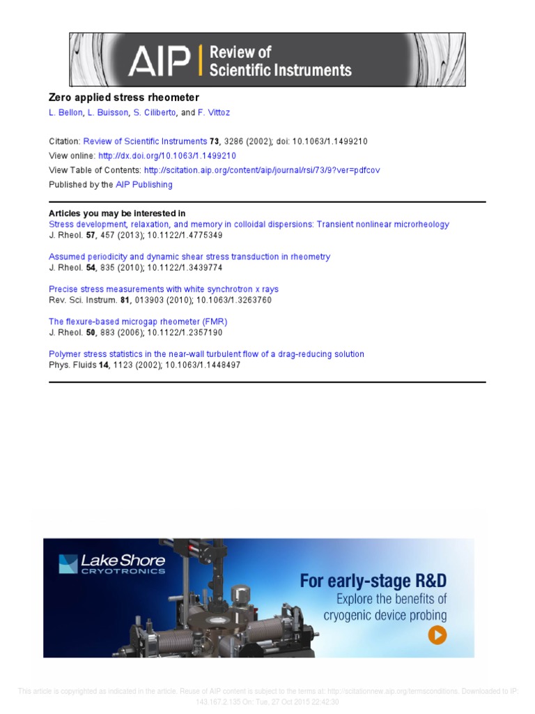 Zero Stress Rheometer | PDF | Interferometry | Optics