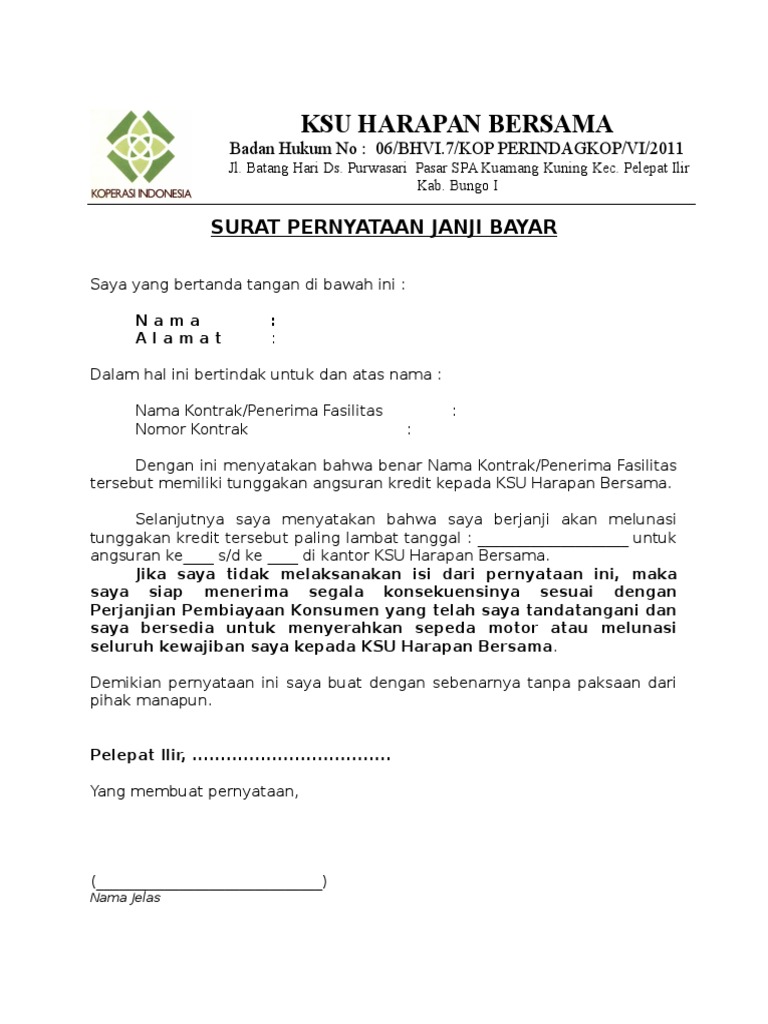 Surat Pernyataan Janji Bayar (SPJB) | PDF