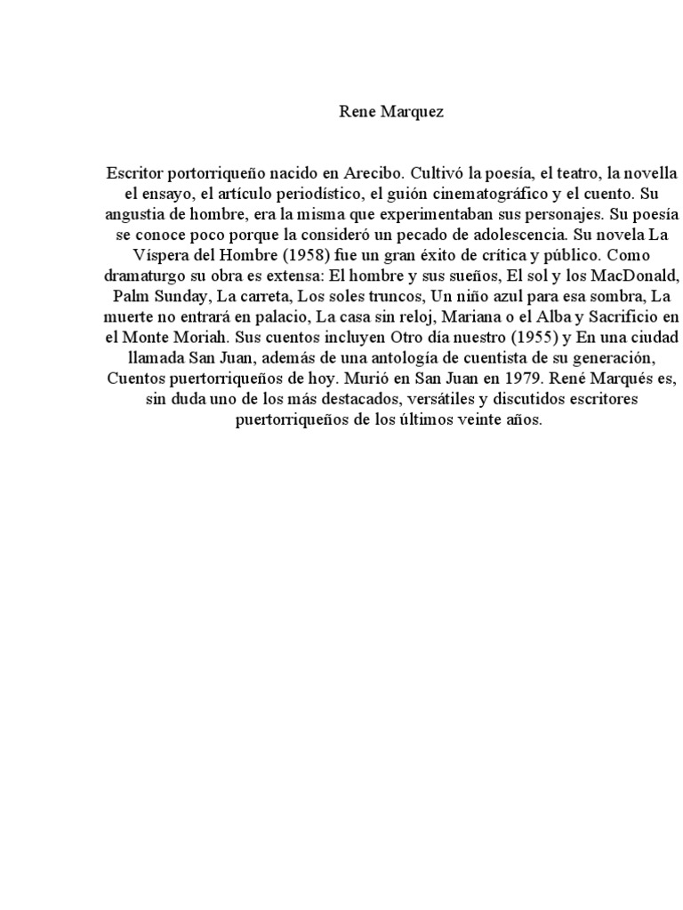 René Marqués: Legado Literario Puertorriqueño | PDF