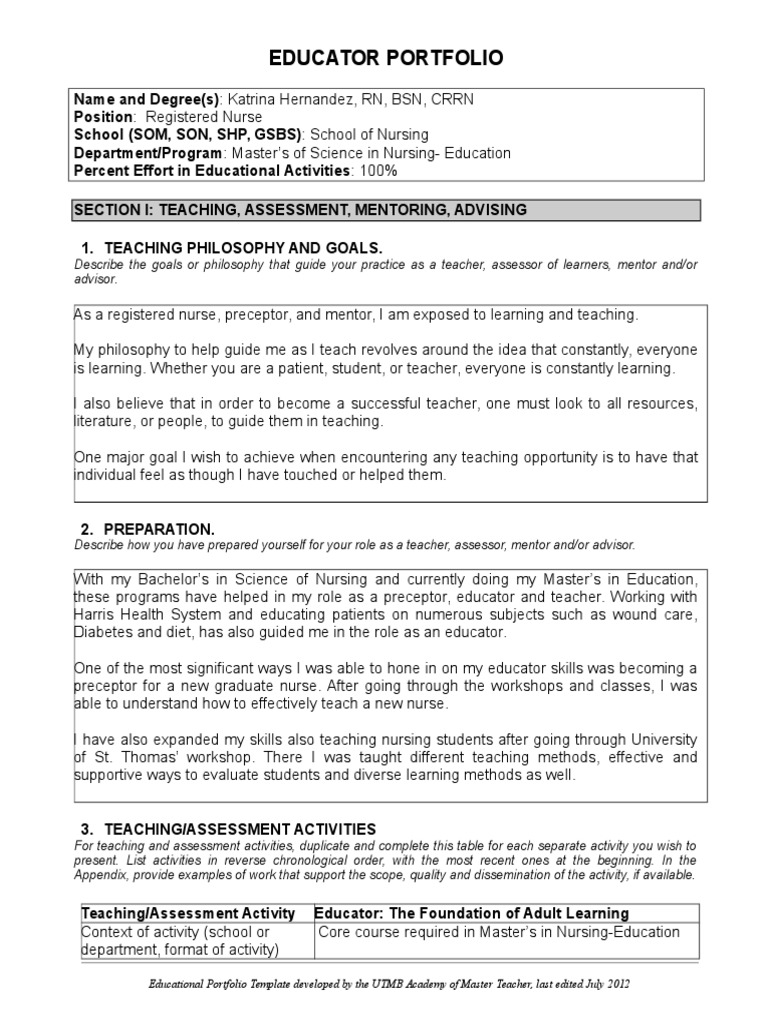 Educator Portfolio Template | PDF | Mentorship | Educational Assessment