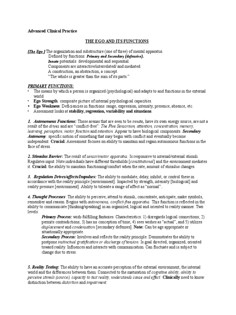 The Ego and Its Functions | PDF | Id | Perception