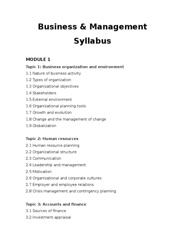 Business Management Syllabus Overview | PDF | Business | Marketing