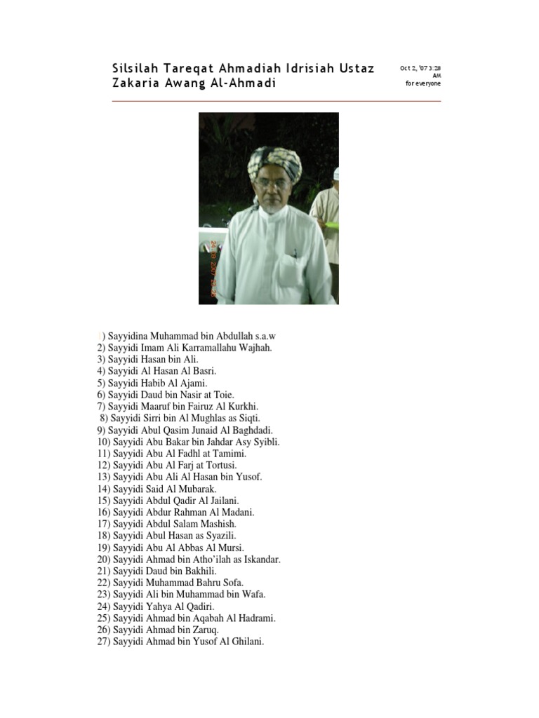 Silsilah Tareqat Ahmadiah Idrisiah Ustaz Zakaria Awang Al | PDF | Lifestyle