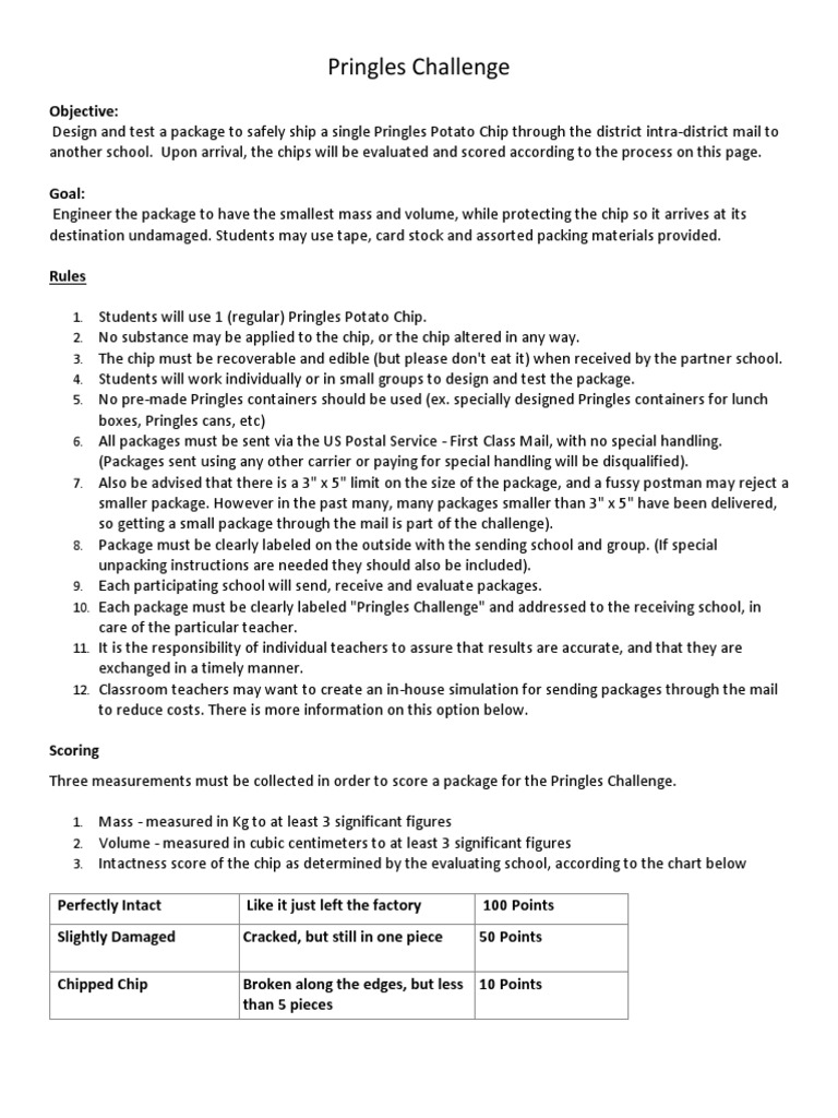 Pringles Challenge Lesson Plan | PDF | Mail | Significant Figures