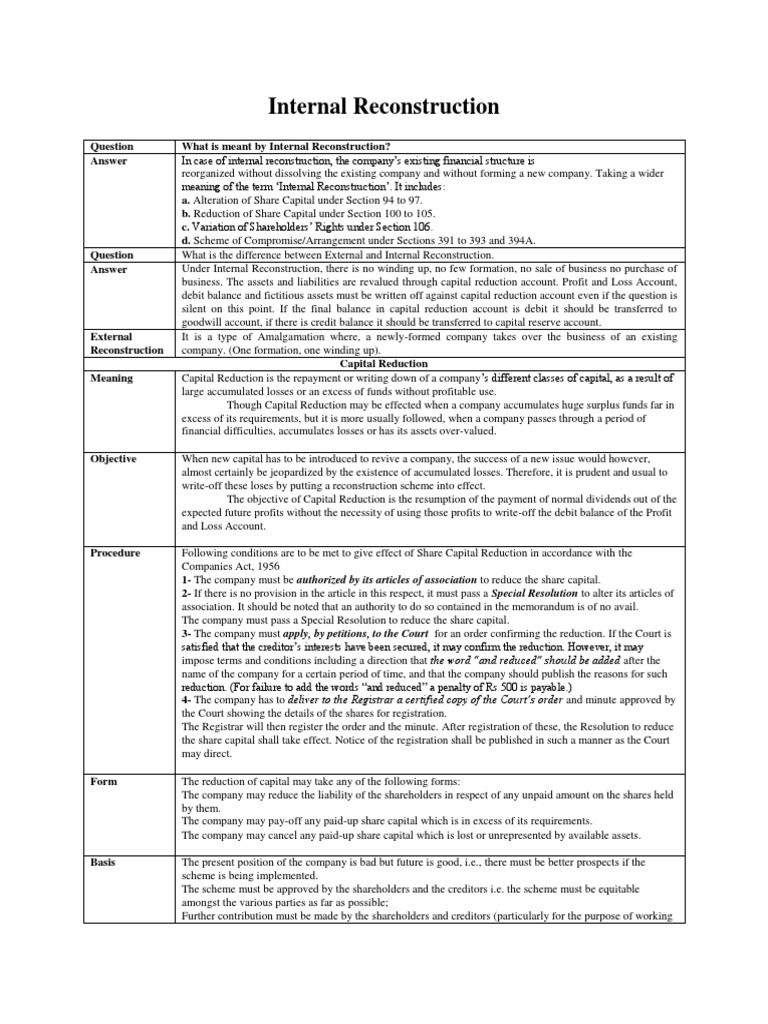 3 Internal Reconstruction | PDF | Preferred Stock | Equity (Finance)